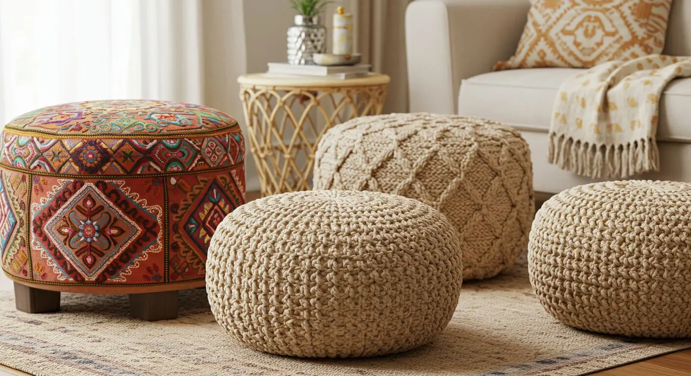 23 Best Boho Living Room Ottomans For Extra Comfort