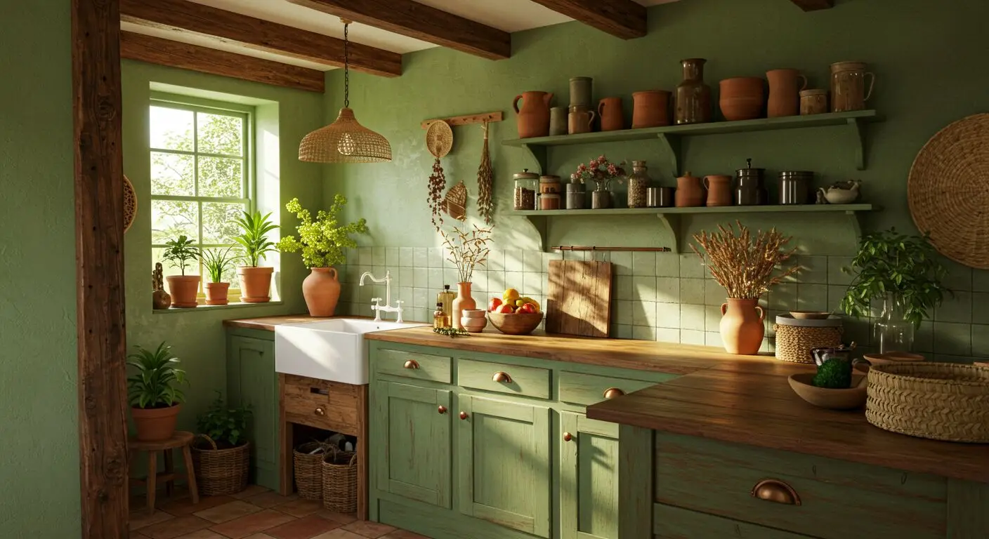 19 Natural Green Earthy Boho Kitchen Design Ideas