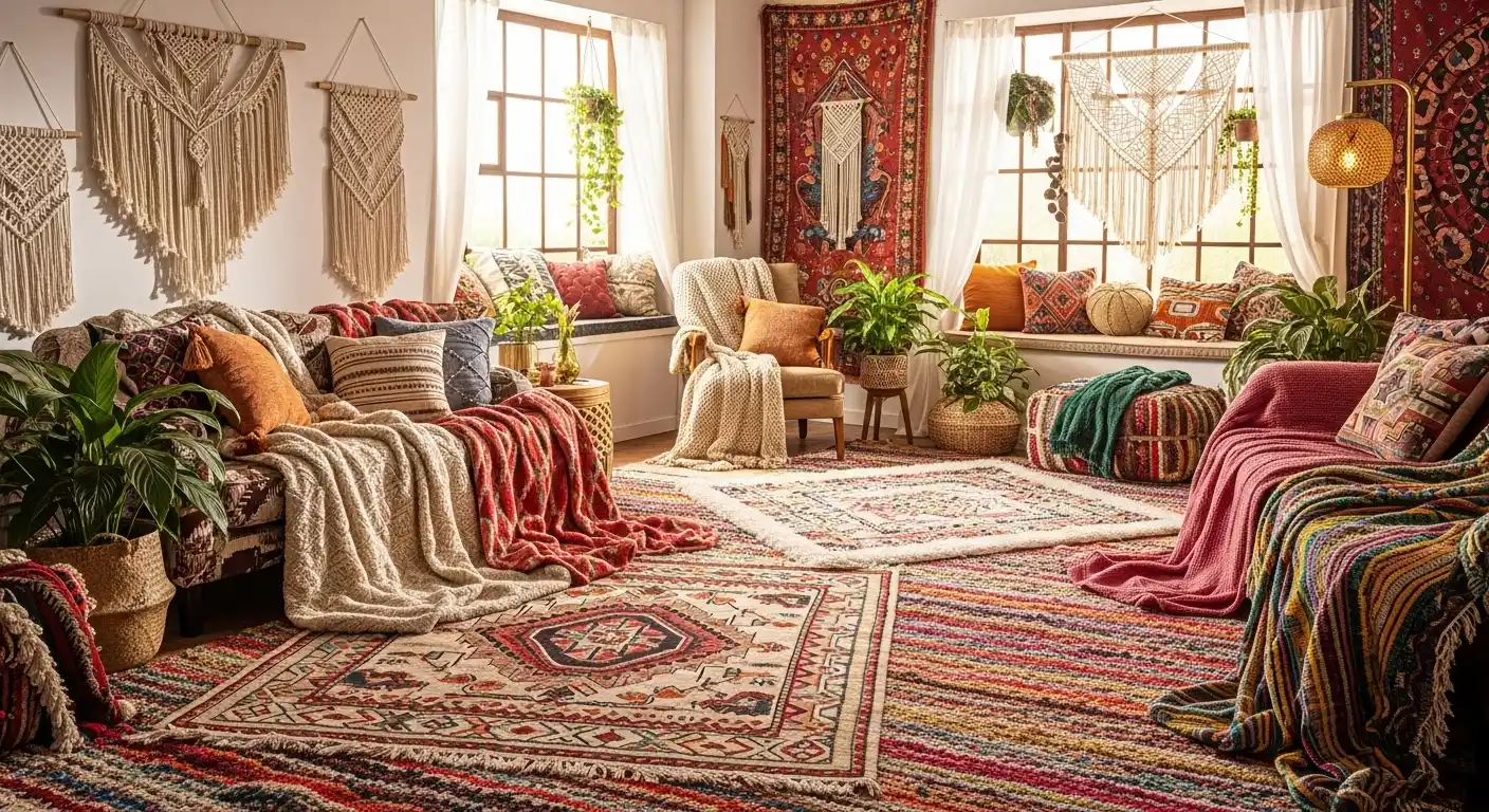 Boho Living Room Layered Rugs And Textiles Guide